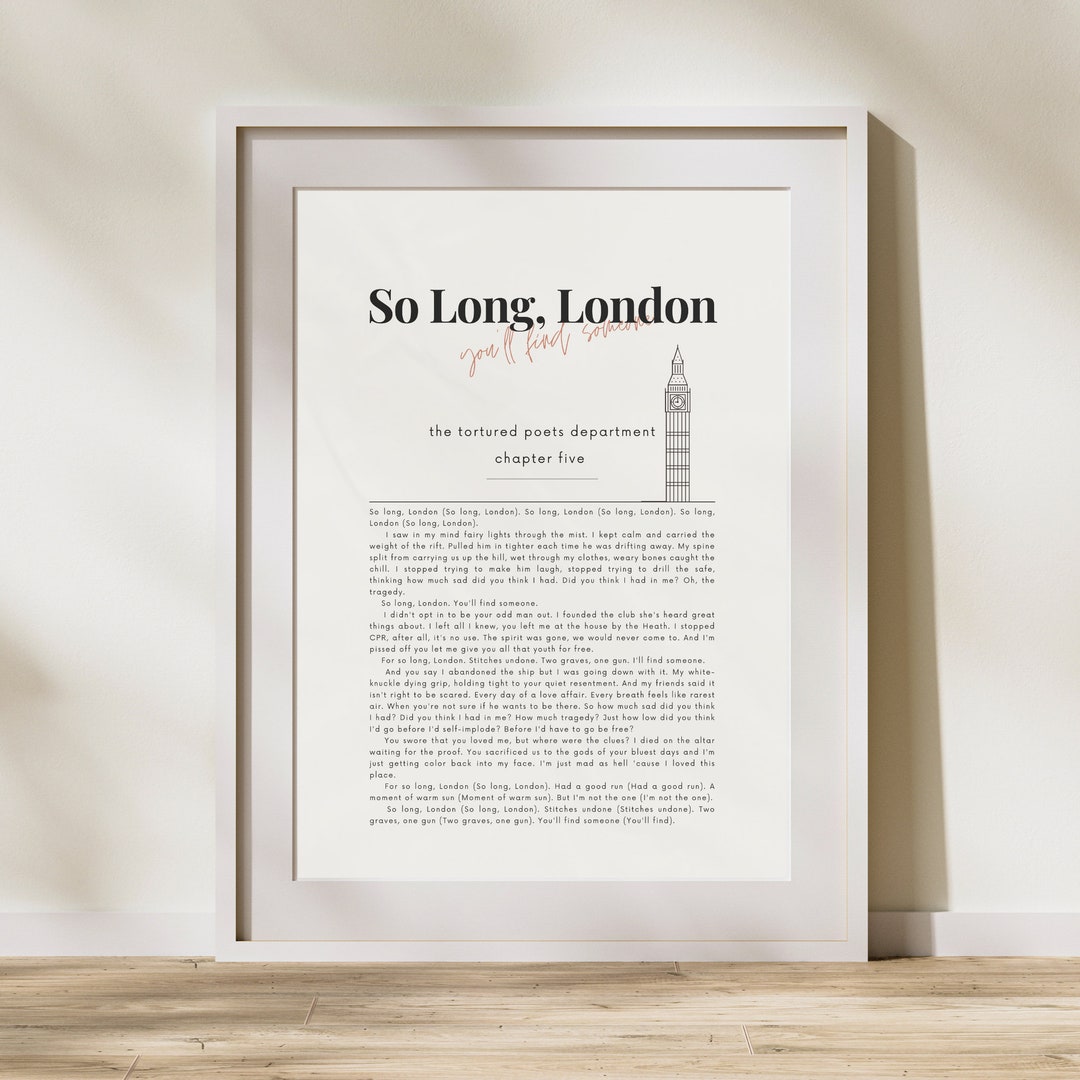 So Long London Taylor Swift Book Print, so Long London Taylor Wall Art ...