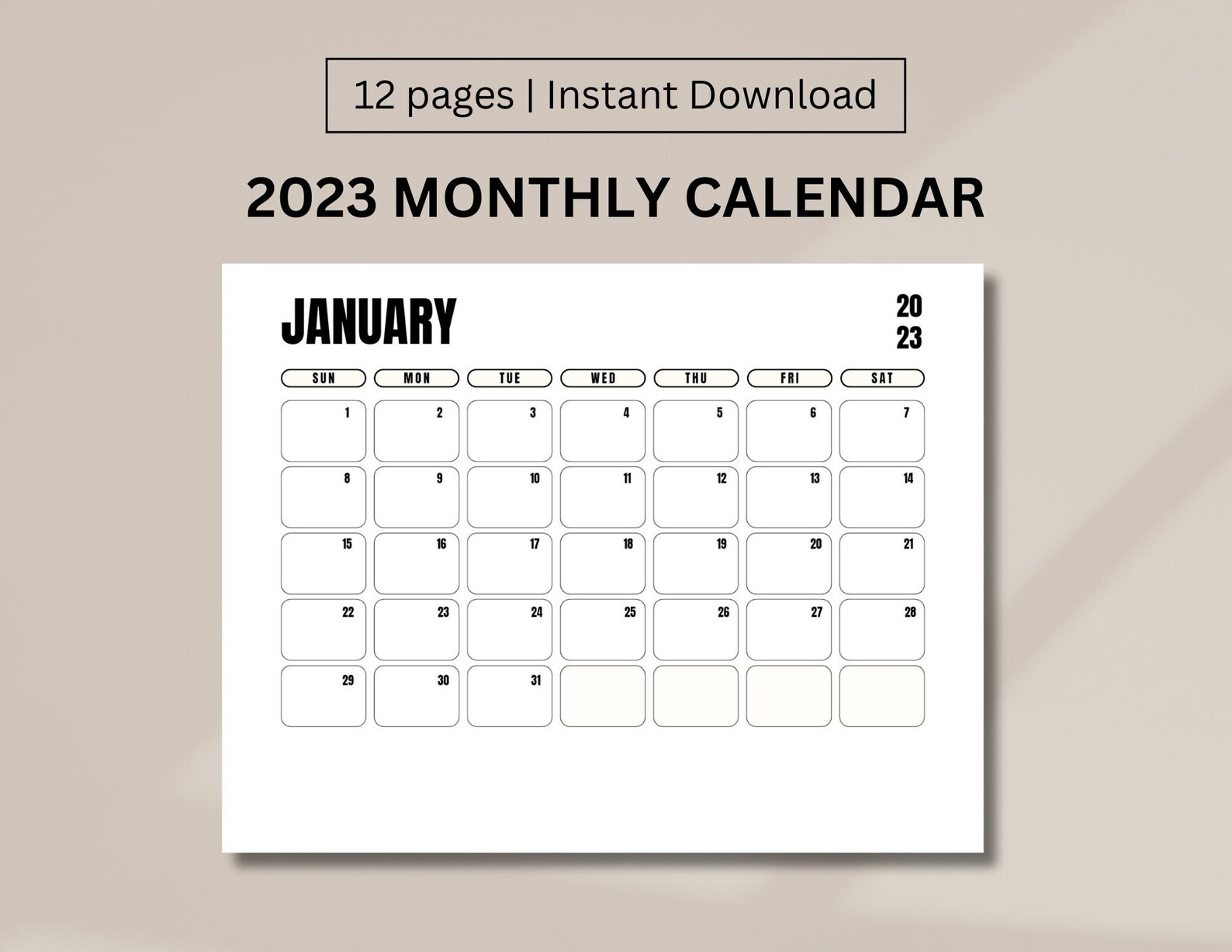 Printable 2023 Monthly Calendar A4 Size Calendar Minimalist Monthly ...