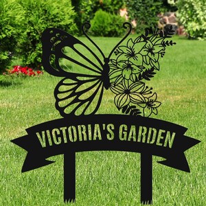 Personalized Butterfly Metal Garden Sign With Stakes, Metal Yard Decor ...