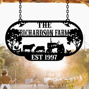 Custom Farmhouse Metal Entrance Sign, Ranch Metal Sign, Personalized ...