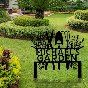 Custom Metal Garden Tools Sign With Stakes, Personalized Garden Name ...