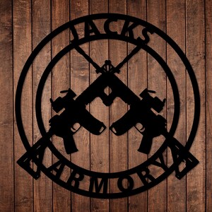 Custom Metal Gun Sign, Personalized Armory Name Sign, Mancave Decor ...