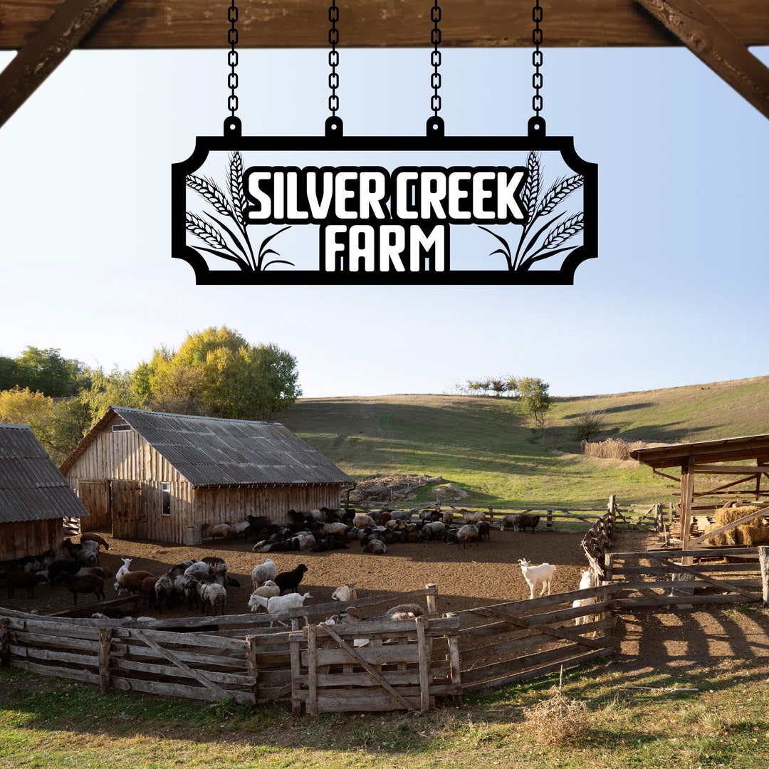 Custom Metal Farm Sign, Personalized Wheat Design Entrance Sign, Ranch ...