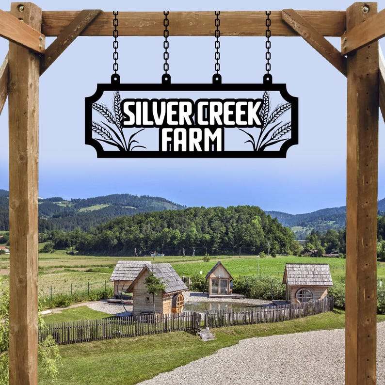 Custom Metal Farm Sign, Personalized Wheat Design Entrance Sign, Ranch ...
