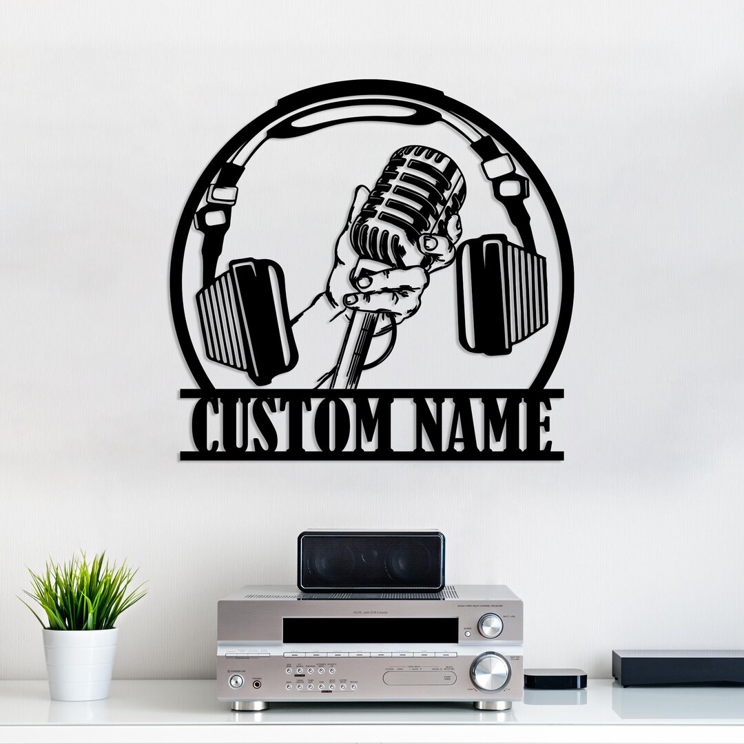 Letrero de metal personalizado con auriculares y micrófono para DJ ...