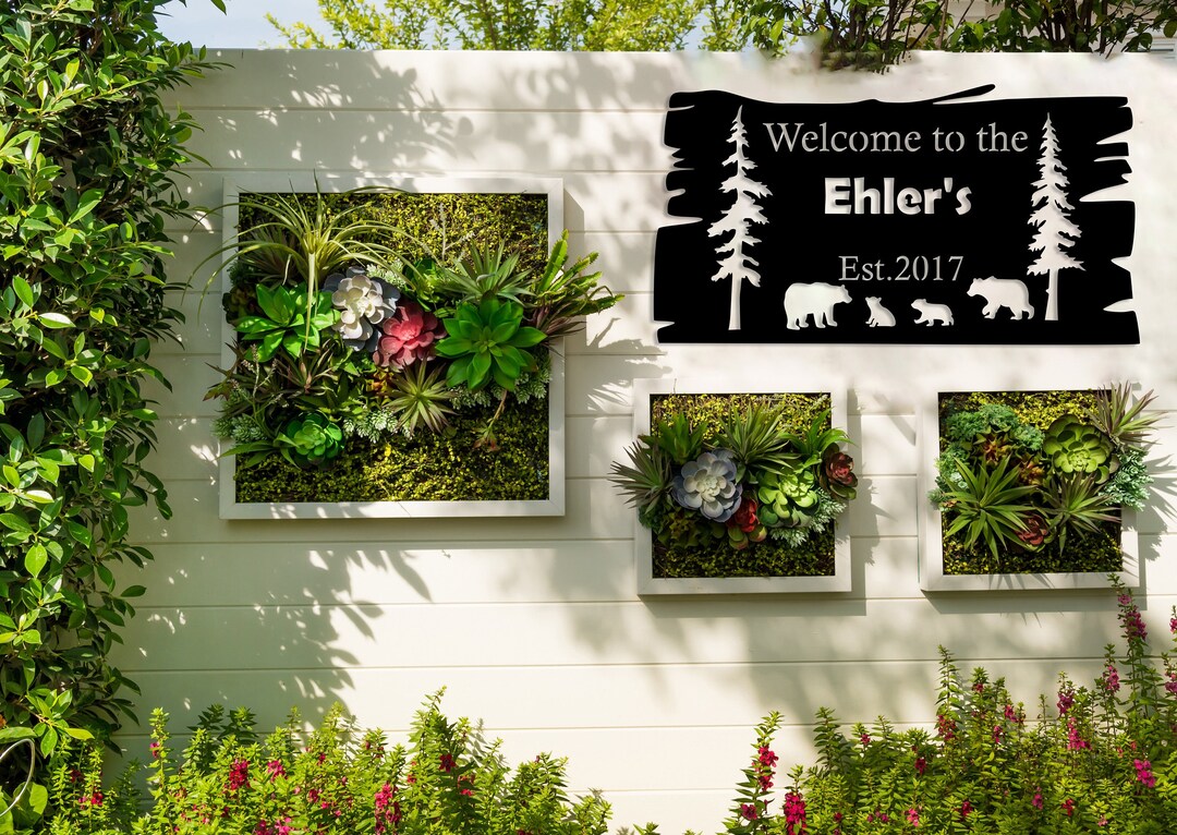 Custom Metal Bear Wall Sign, Personalized Cabin Sign, Bear Family in ...
