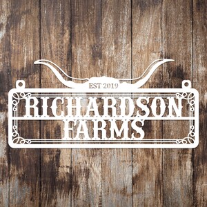 Custom Metal Bull Horn Sign, Personalized Farm Name Sign, Ranch ...