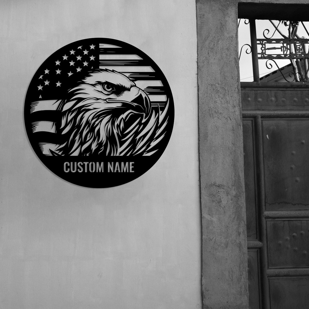 Custom Eagle US Flag Metal Sign, American Flag Gift, Personalized Name ...