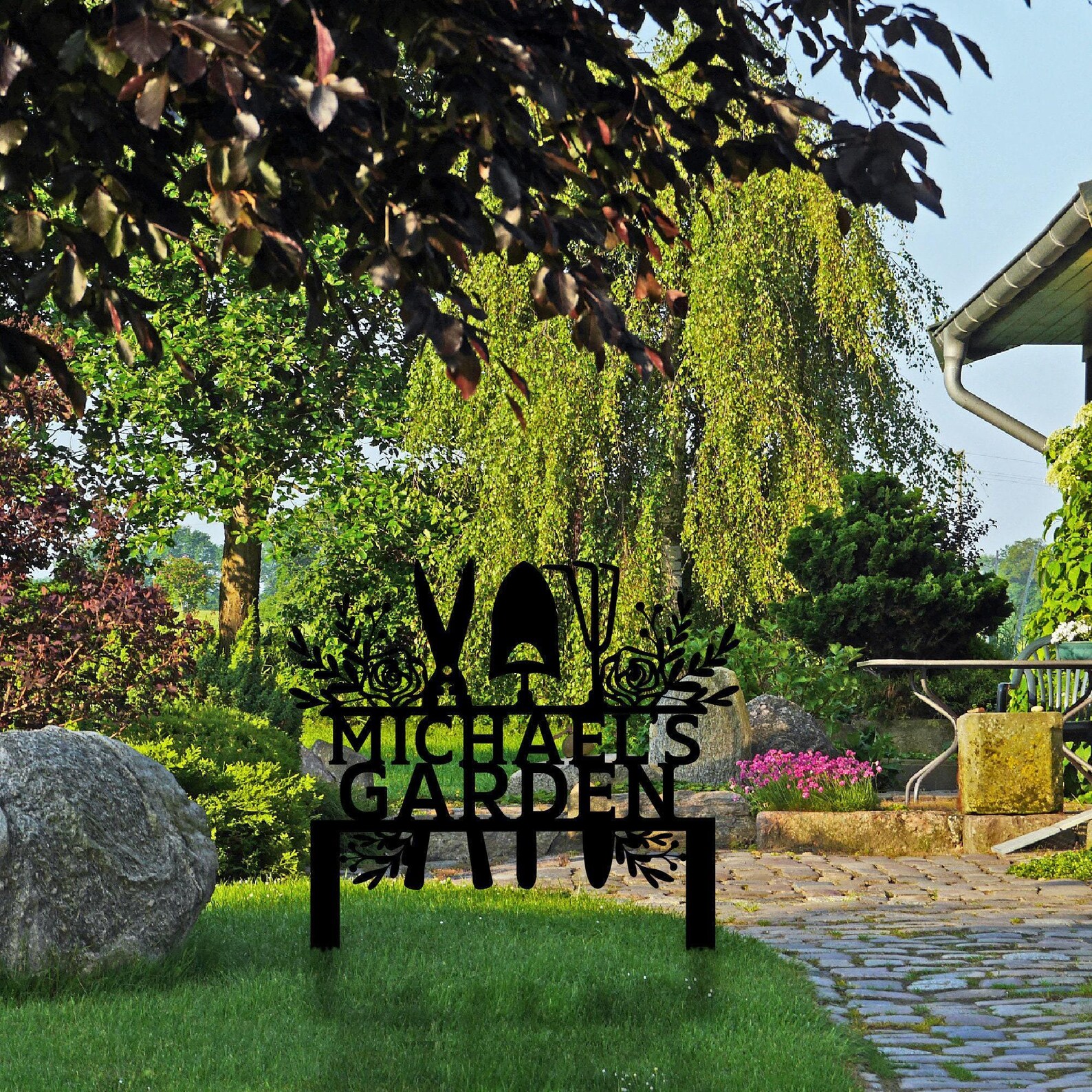 Custom Metal Garden Tools Sign With Stakes, Personalized Garden Name ...