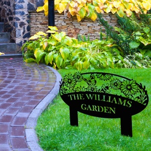 Custom Metal Garden Sign, Flower Sign With Stakes, Personalized Garden ...