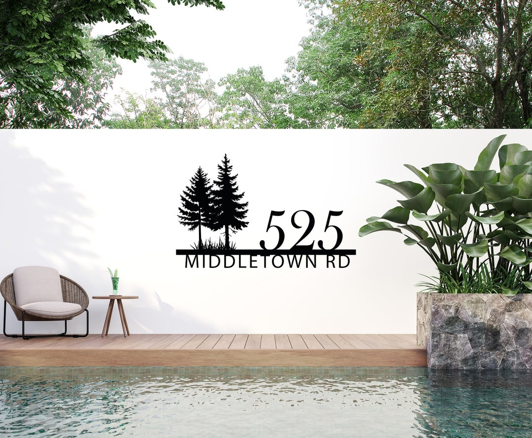 Custom Metal Address Sign, Personalized Pine Tree Number Sign, Address ...