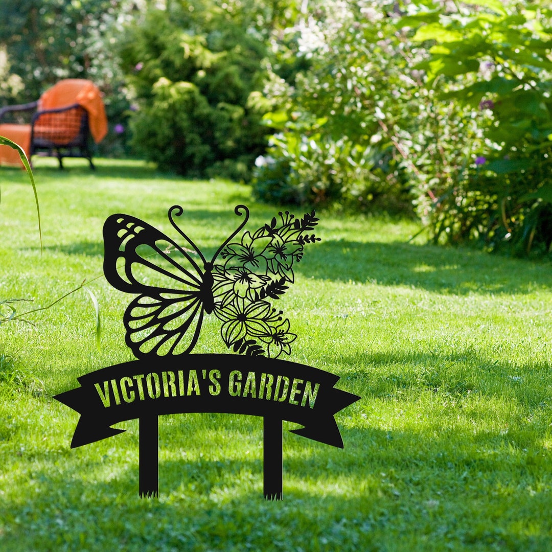 Personalized Butterfly Metal Garden Sign With Stakes, Metal Yard Decor ...