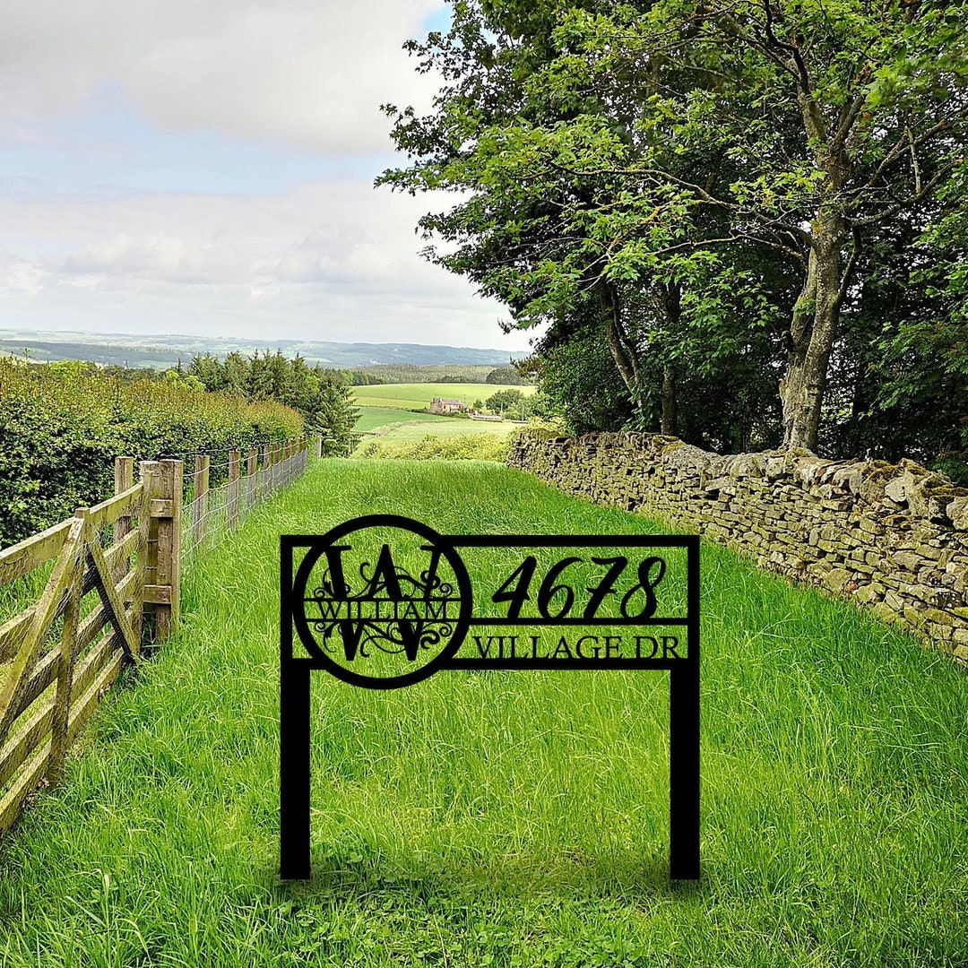 Custom Metal Monogram Address Sign With Stakes, Address Yard Stake ...