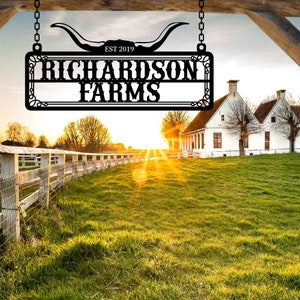 Custom Metal Bull Horn Sign, Personalized Farm Name Sign, Ranch ...