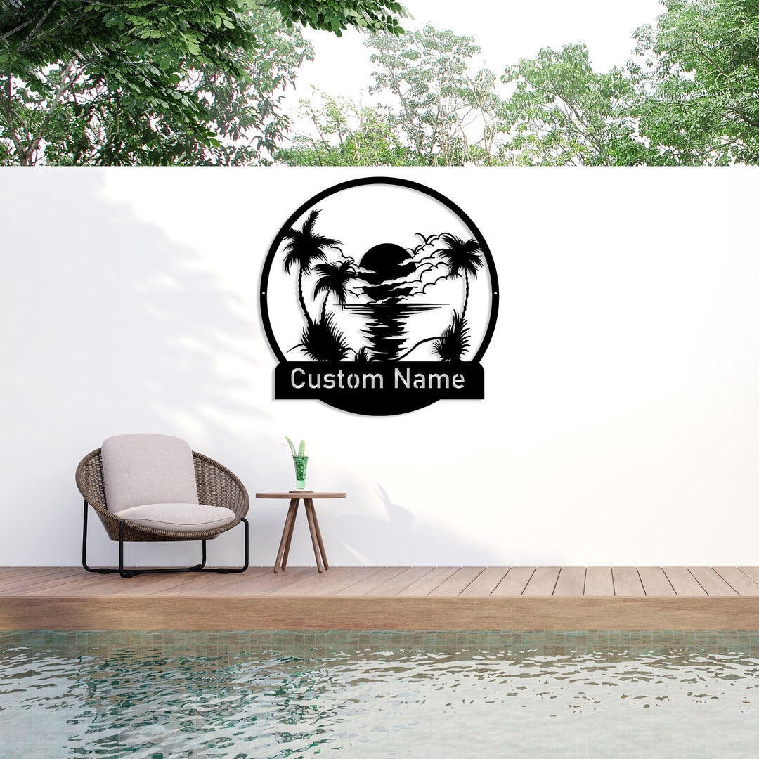 Custom Beachside Metal Sign, Palm Tree Sunset Sign, Personalized Gift ...