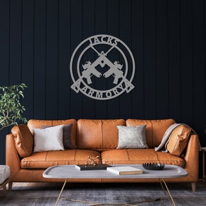 Custom Metal Gun Sign, Personalized Armory Name Sign, Mancave Decor ...