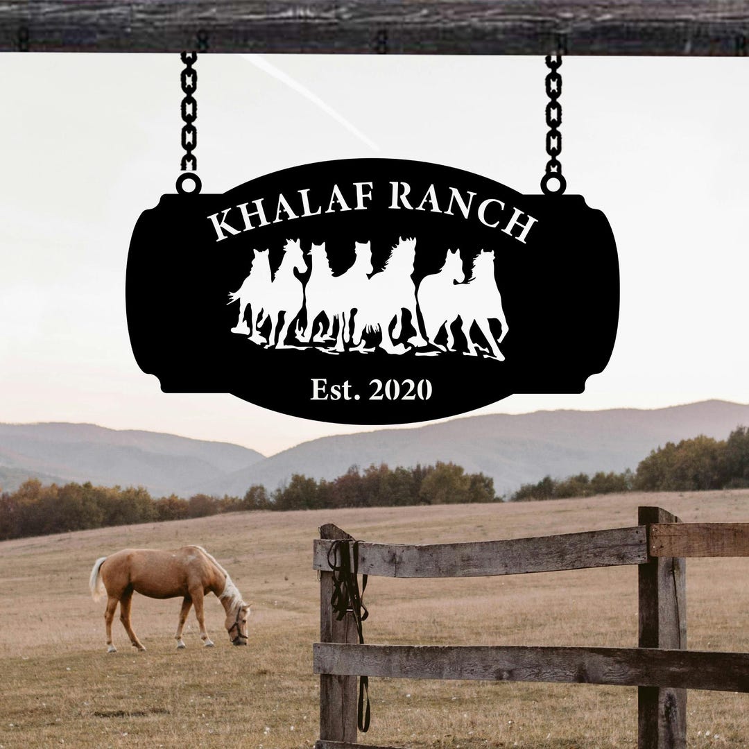 Custom Metal Horses Ranch Name Sign, Large Weatherproof Barn Gate ...