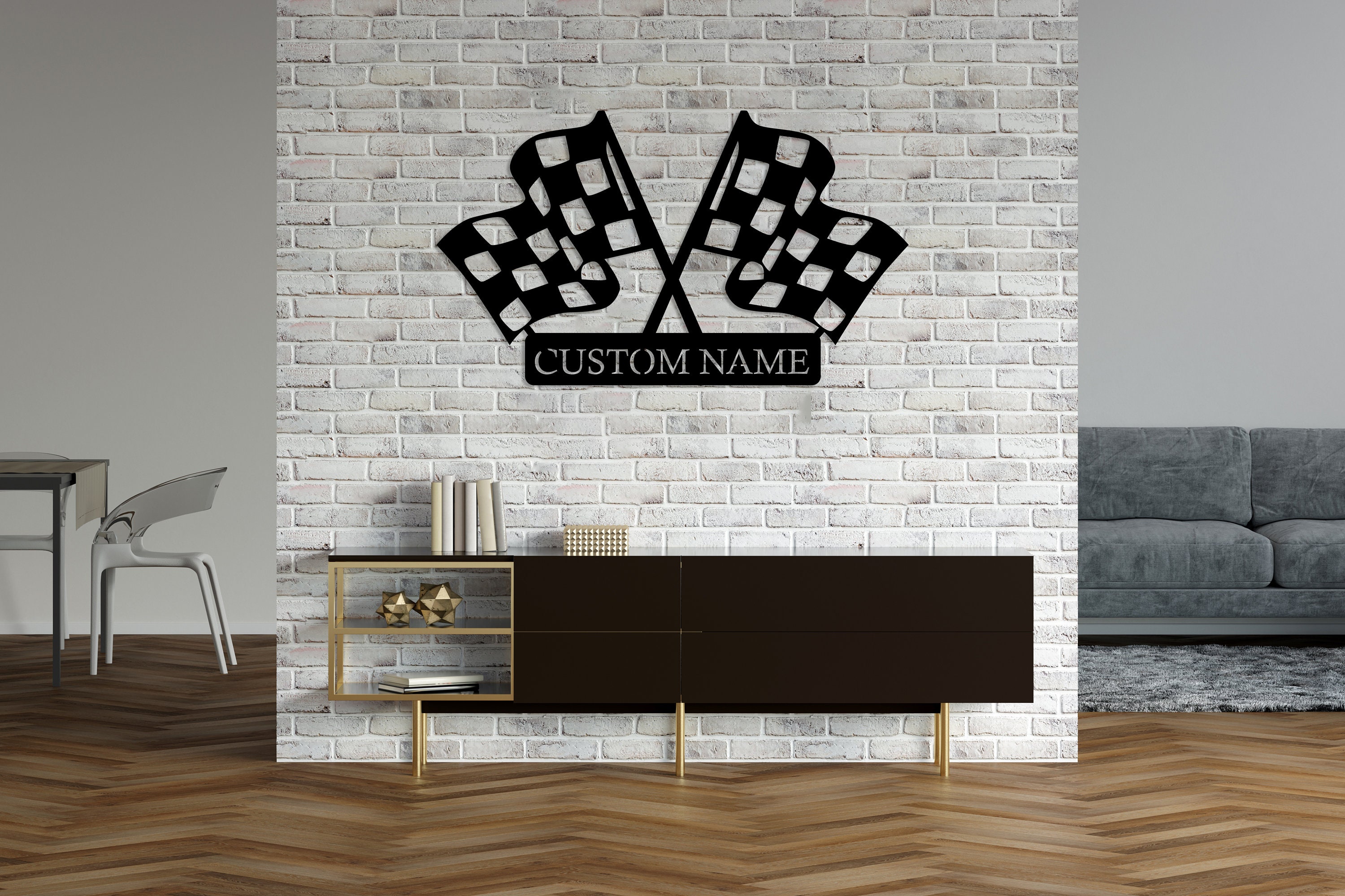 Custom Checkered Flag Racing Sign, Checkered Flag Monogram – Gifts4Fans ...