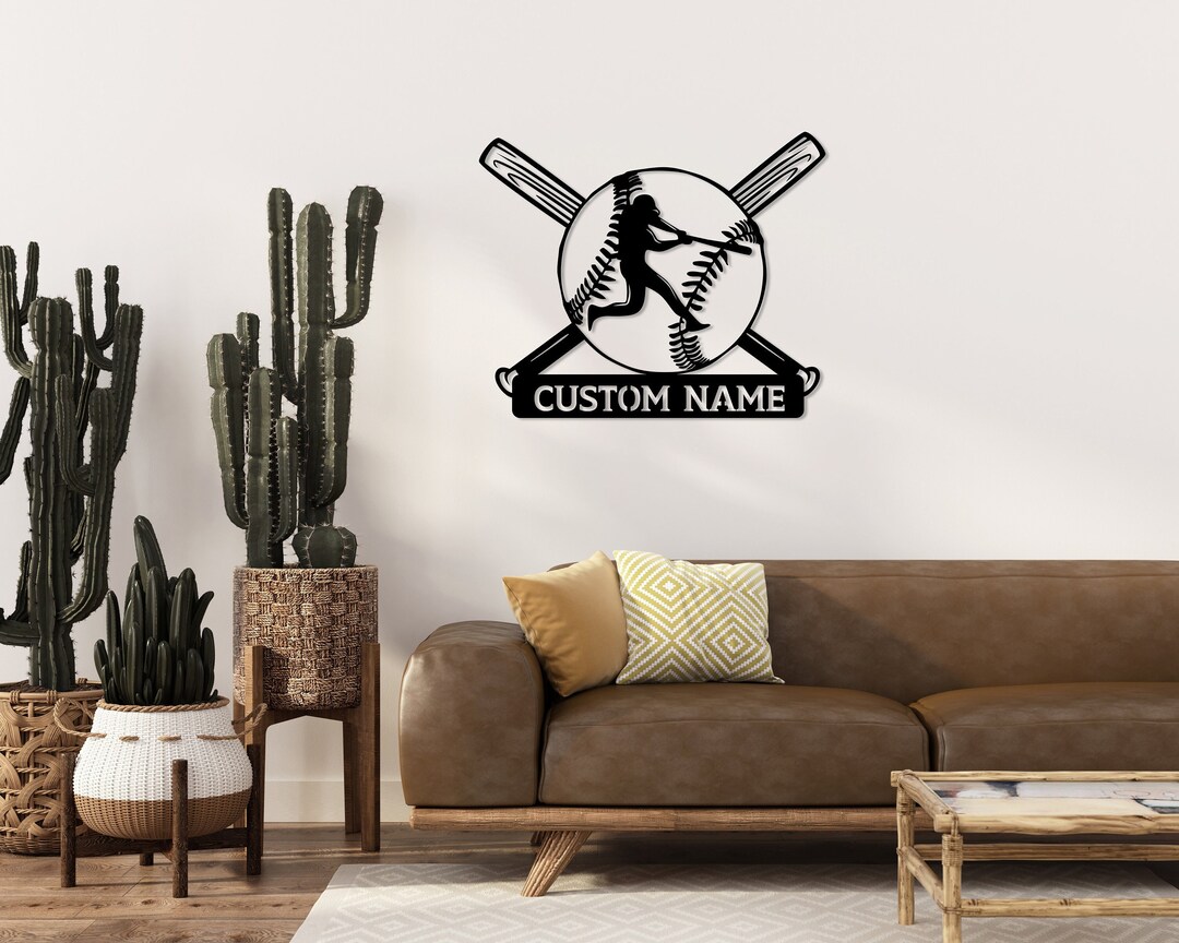 Metal Custom Name Baseball Wall Sign, Personalized Baseball Bat and ...