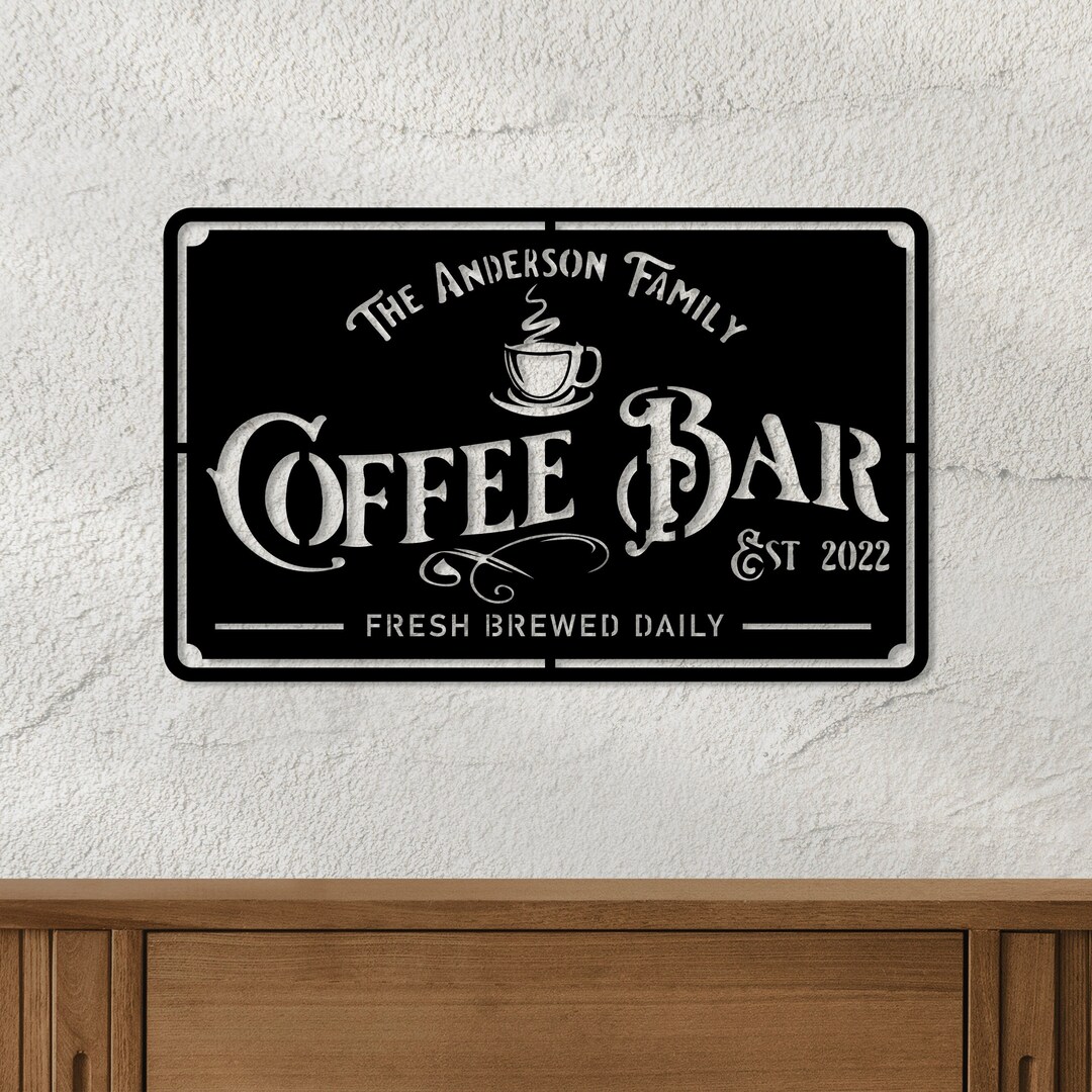 Custom Coffee Bar Metal Sign, Personalized Family Name Sign, Coffee ...