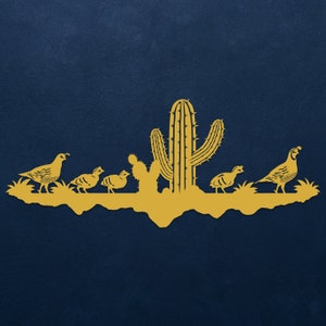 Cactus and Quail Metal Wall Sign, Quail Family in Desert Flat Decor ...