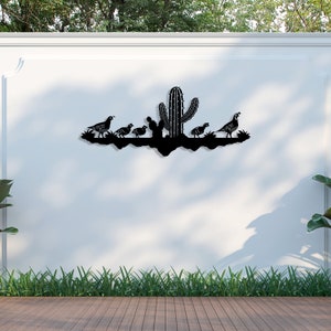 Cactus and Quail Metal Wall Sign, Quail Family in Desert Flat Decor ...