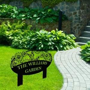Custom Metal Garden Sign, Flower Sign With Stakes, Personalized Garden ...