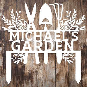 Custom Metal Garden Tools Sign With Stakes, Personalized Garden Name ...