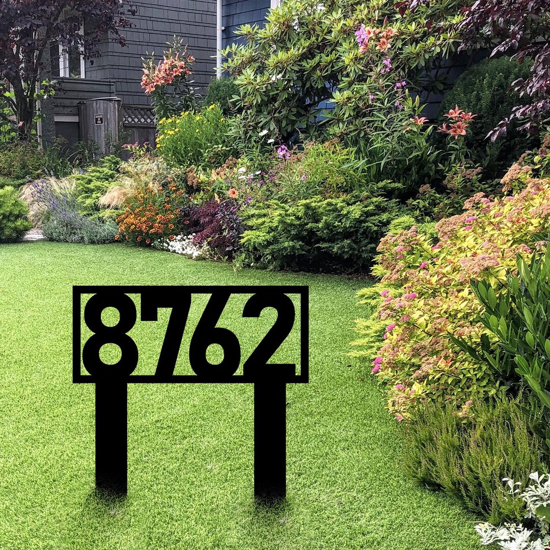Modern Metal House Number Garden Sign With Stakes, Bold Font Address ...
