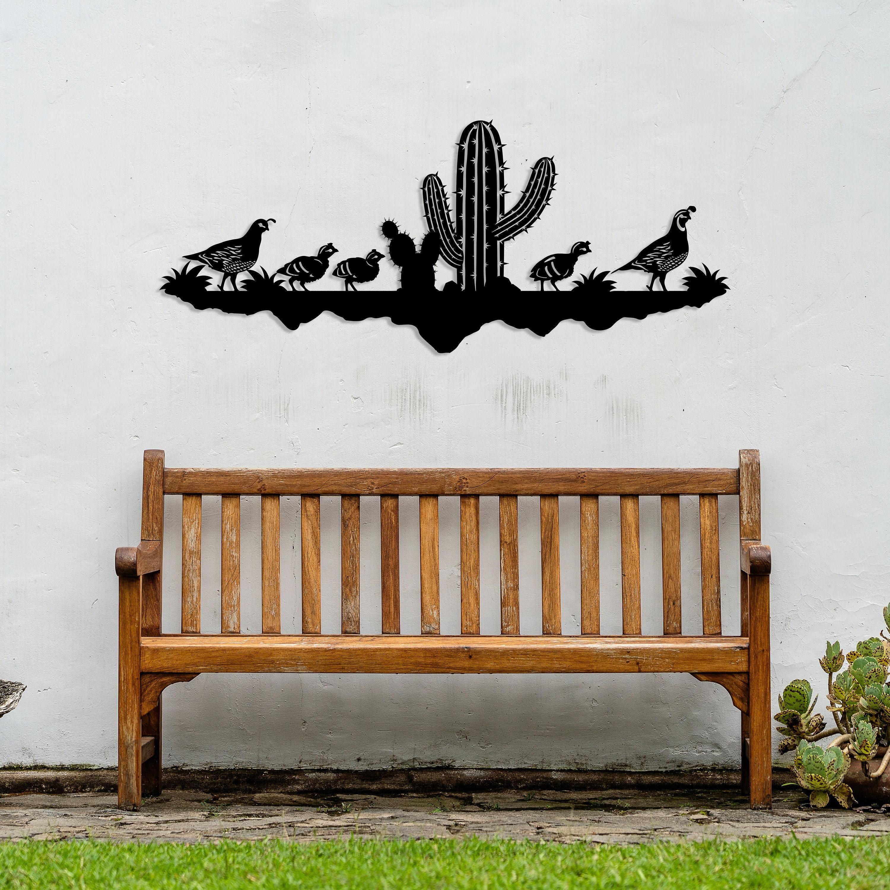 Cactus and Quail Metal Wall Sign, Quail Family in Desert Flat Decor ...