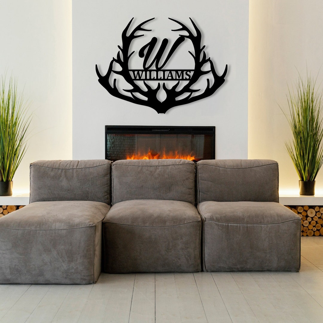 Custom Deer Antler Metal Sign, Antler Split Monogram, Deer Name Sign ...