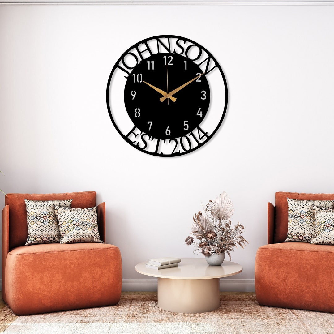 Custom Name and EST Large Metal Wall Clock, Silent Clock for Wall ...