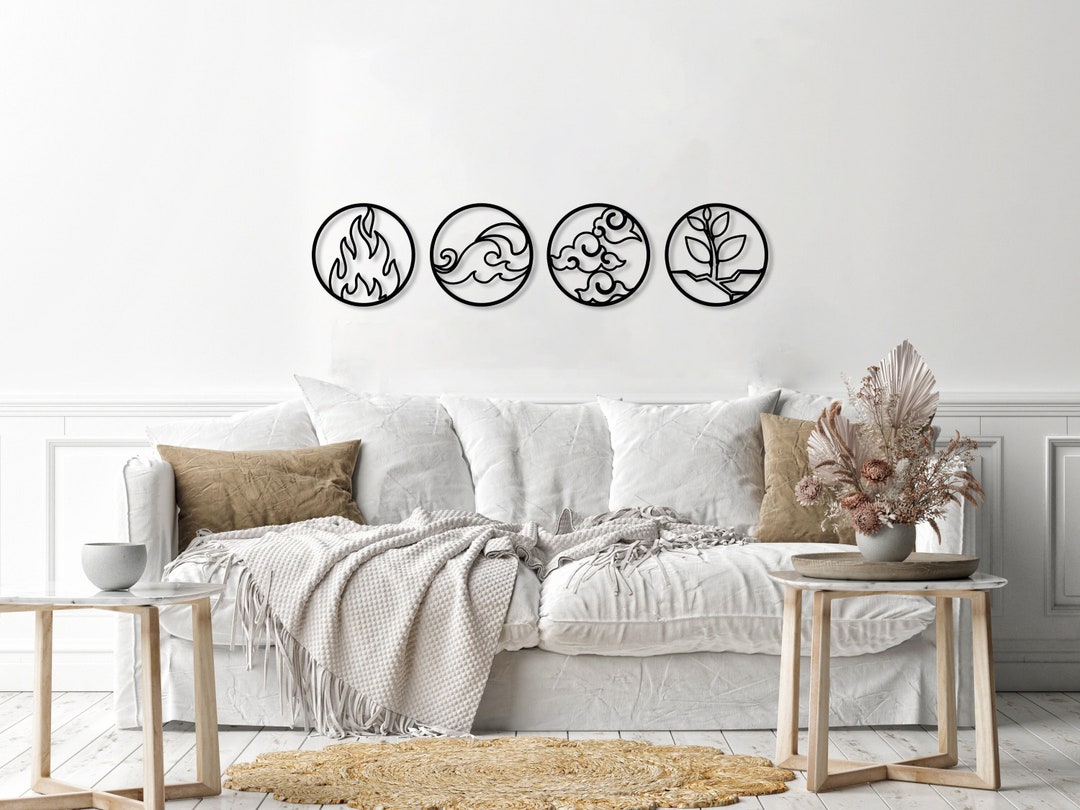 Four Elements Metal Wall Art Set of 4, Four Elements Symbol, Fire Water ...