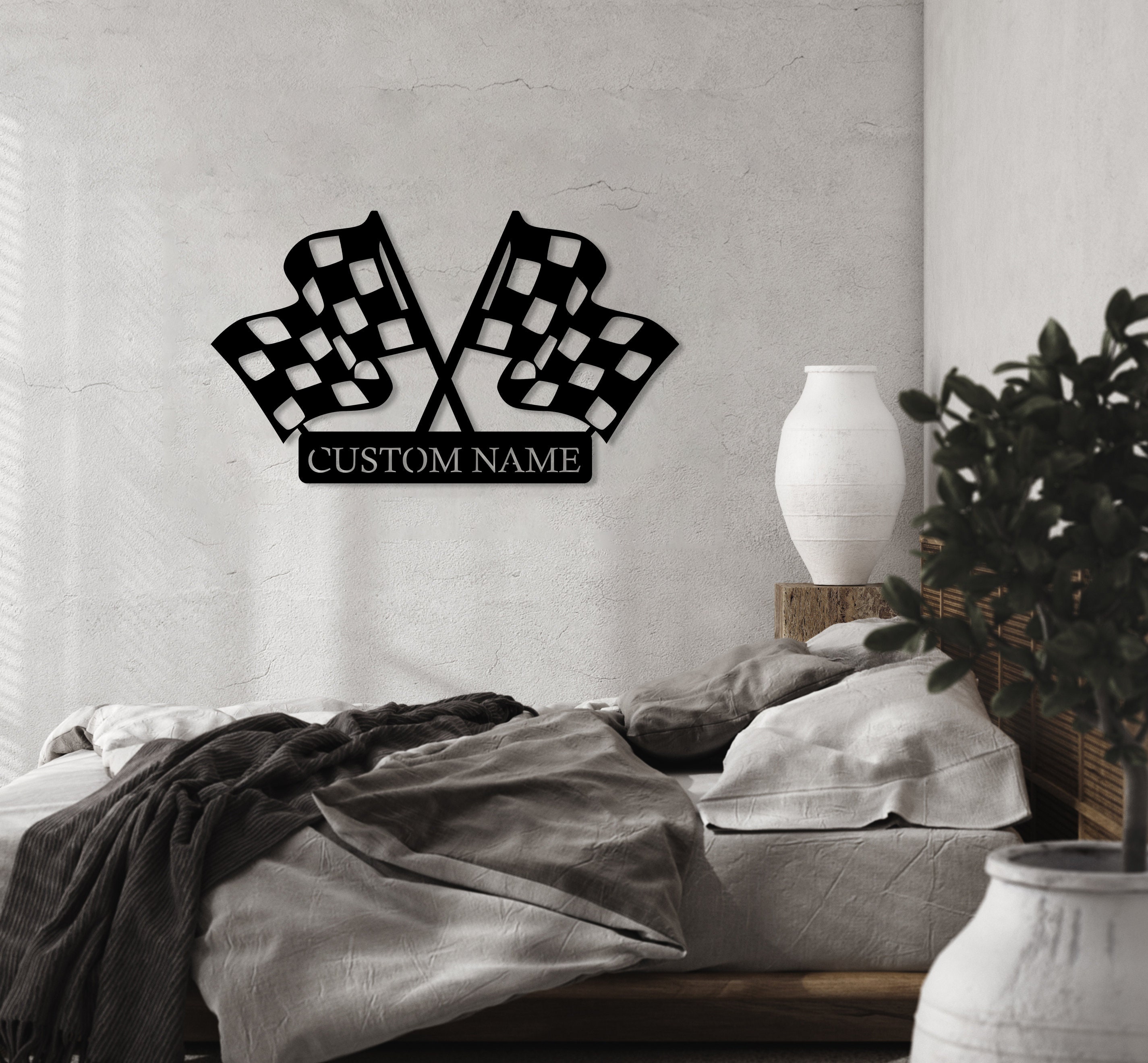 Custom Checkered Flag Racing Sign, Checkered Flag Monogram – Gifts4Fans ...