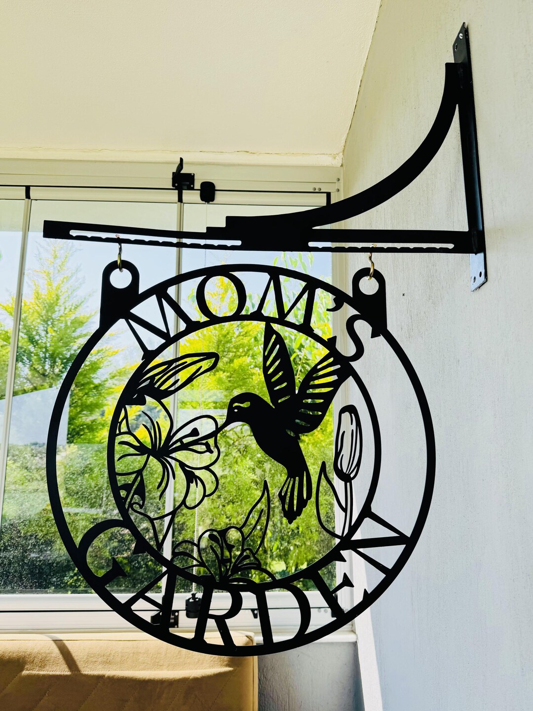 Custom Hummingbird Hanging Garden Sign, Bird Flower Name Sign, Outdoor ...