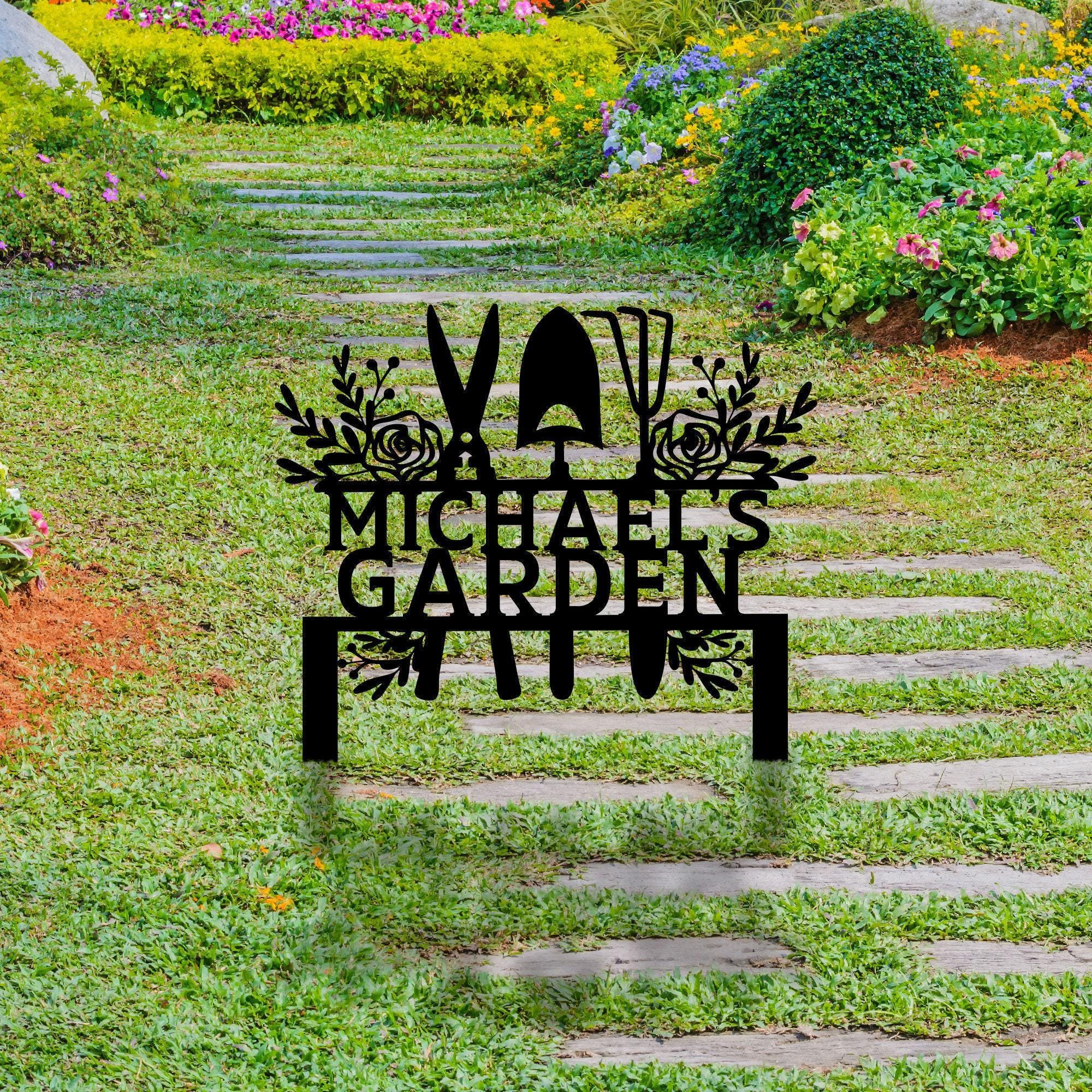 Custom Metal Garden Tools Sign With Stakes, Personalized Garden Name ...