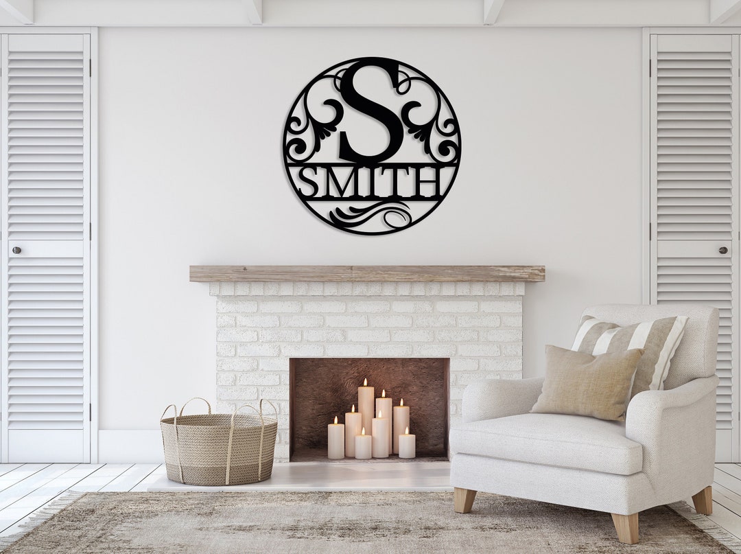 Custom Metal Last Name Monogram, Personalized Letter Sign, Metal Scroll ...