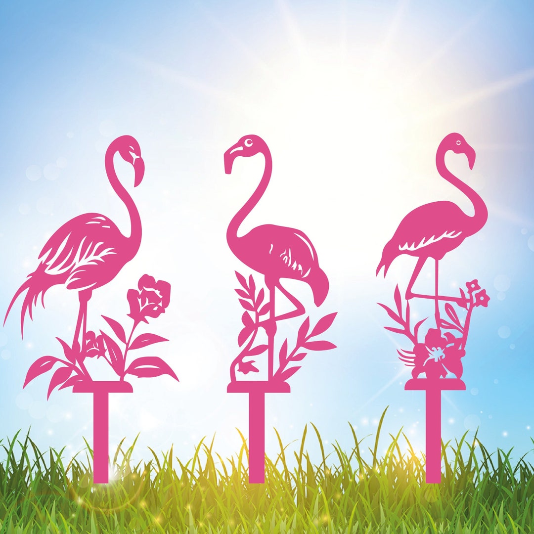 Flamingo Metal Garden Stakes Set of 3, 3 Pcs Flamingo Yard Sign, Pool ...