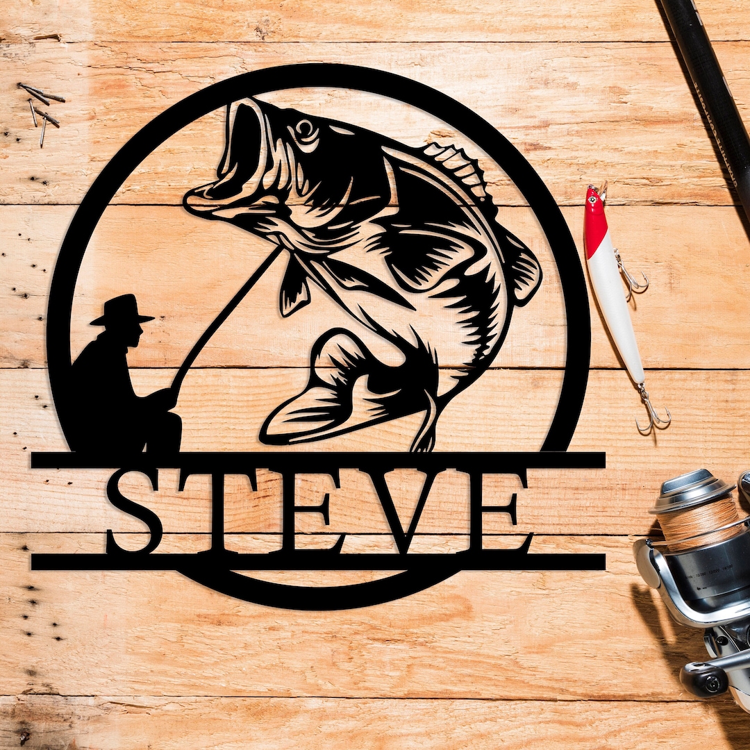 Personalized Fish Metal Name Sign, Custom Fishing Sign, Outdoor Cabin ...