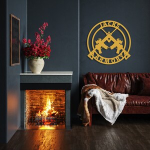 Custom Metal Gun Sign, Personalized Armory Name Sign, Mancave Decor ...