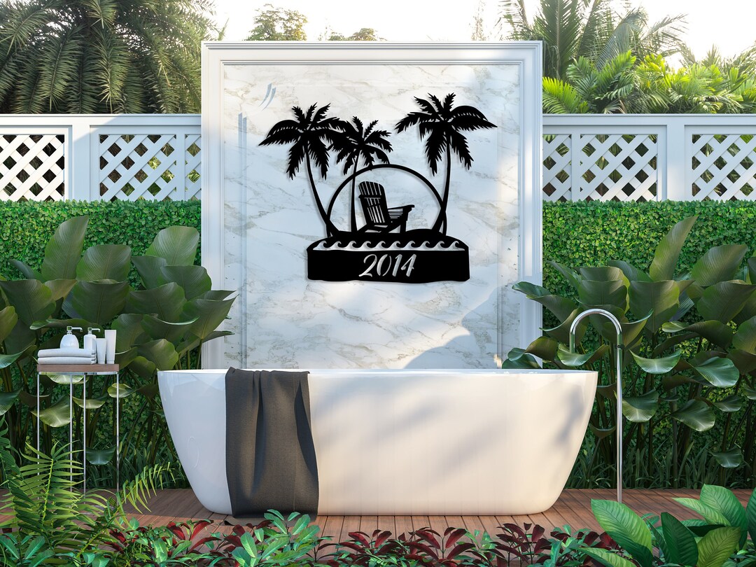 Custom Tropical Palm Trees Metal Wall Sign, Patio or Pool Sign ...