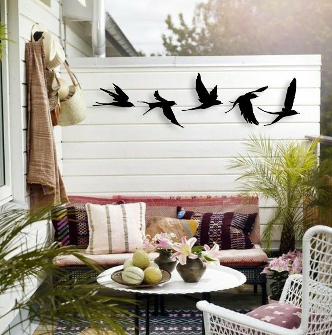 Birds Metal Wall Decor Set of 5, Metal Garden Decor, Minimal Birds Wall ...