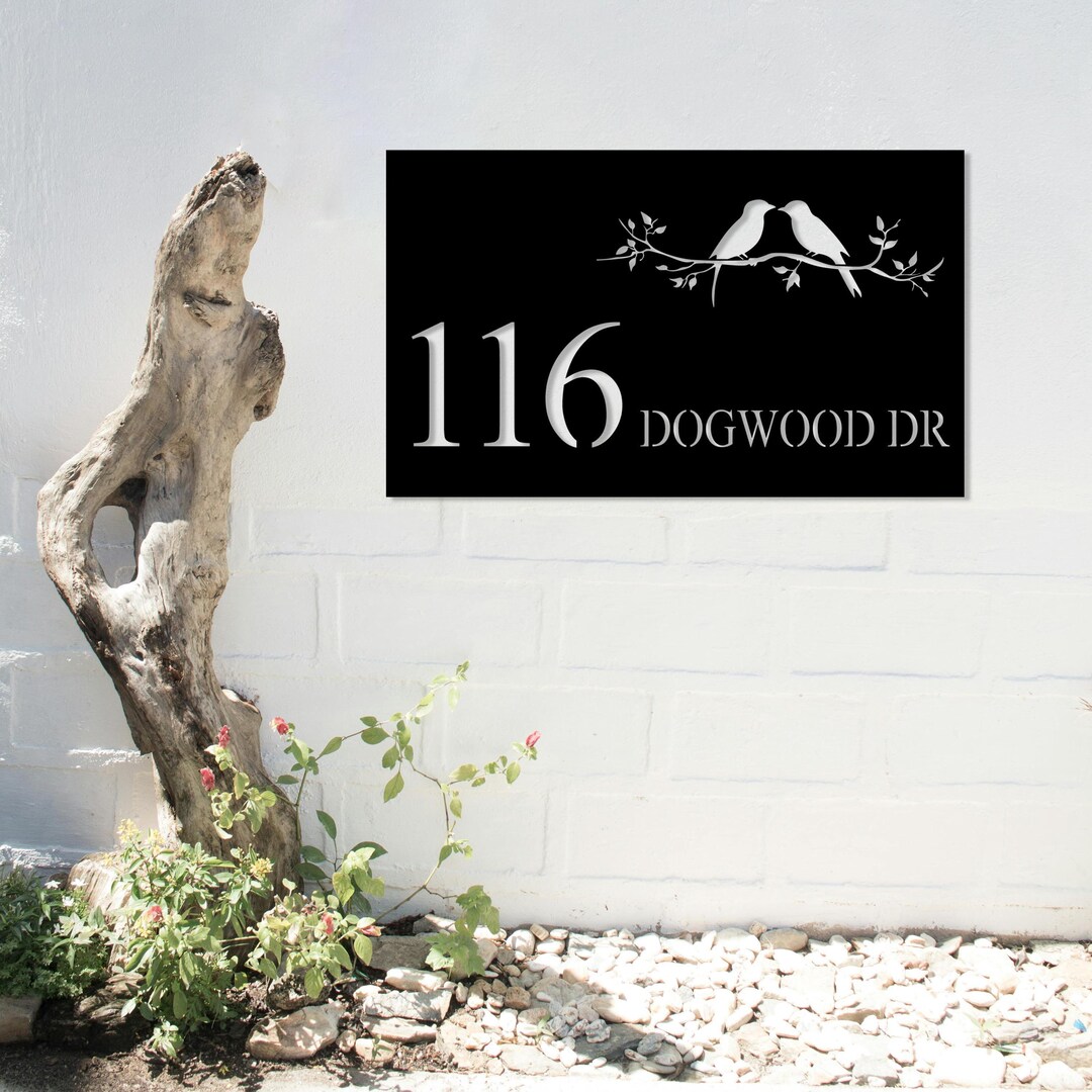 Custom Farmhouse Metal Address Sign W/ Birds, Front Door Address Sign ...