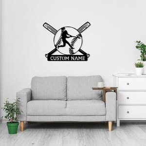 Metal Custom Name Baseball Wall Sign, Personalized Baseball Bat and ...