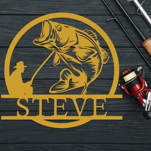 Personalized Fish Metal Name Sign, Custom Fishing Sign, Outdoor Cabin ...