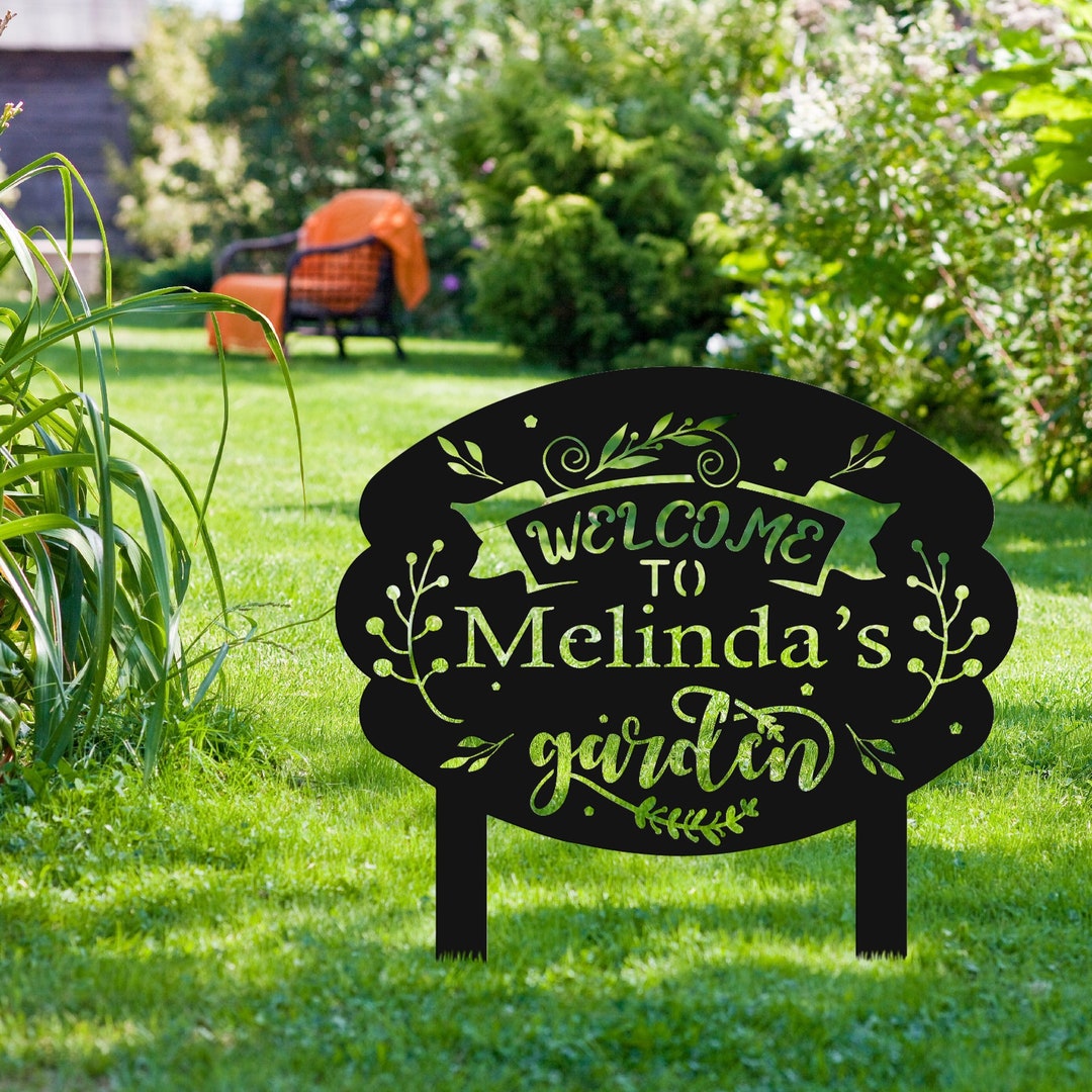 Custom Flowers Garden Metal Yard Stake, Personalized Garden Name Sign ...