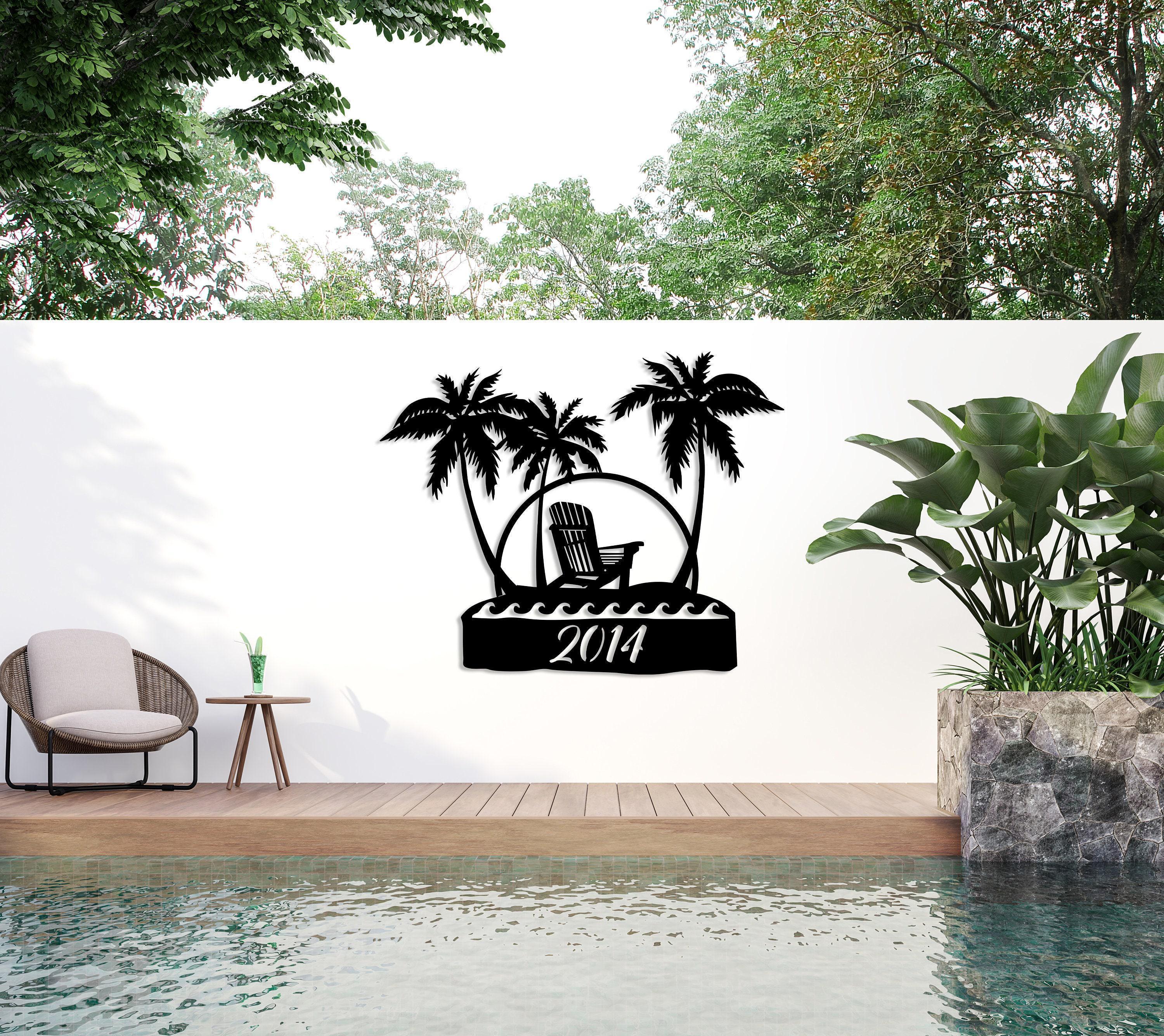 Custom Tropical Palm Trees Metal Wall Sign, Patio or Pool Sign ...