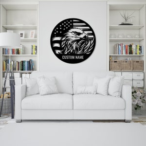 Custom Eagle US Flag Metal Sign, American Flag Gift, Personalized Name ...