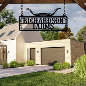 Custom Metal Bull Horn Sign, Personalized Farm Name Sign, Ranch ...
