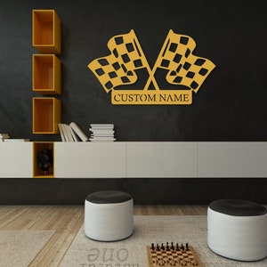 Custom Checkered Flag Racing Sign, Checkered Flag Monogram ...